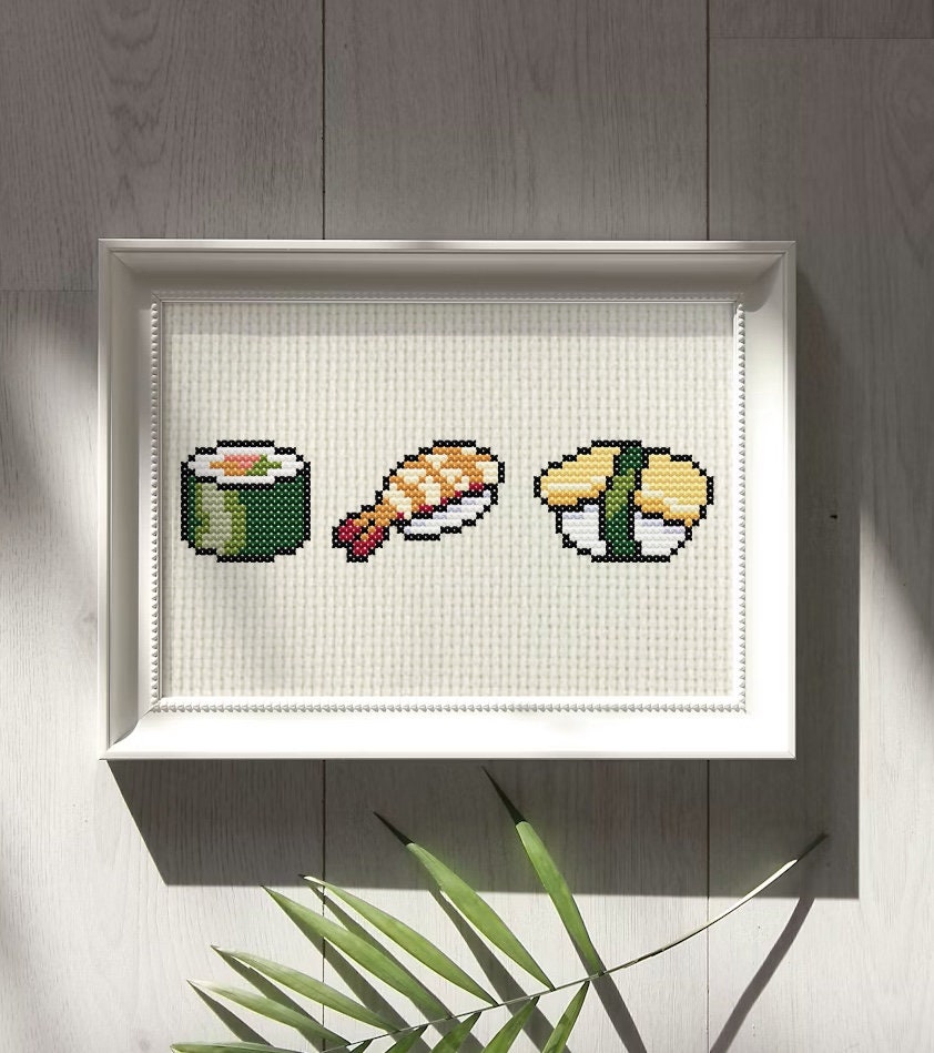Cute Sushi Trio Tiny Cross Stitch Pattern, Embroidery Instant Download ...