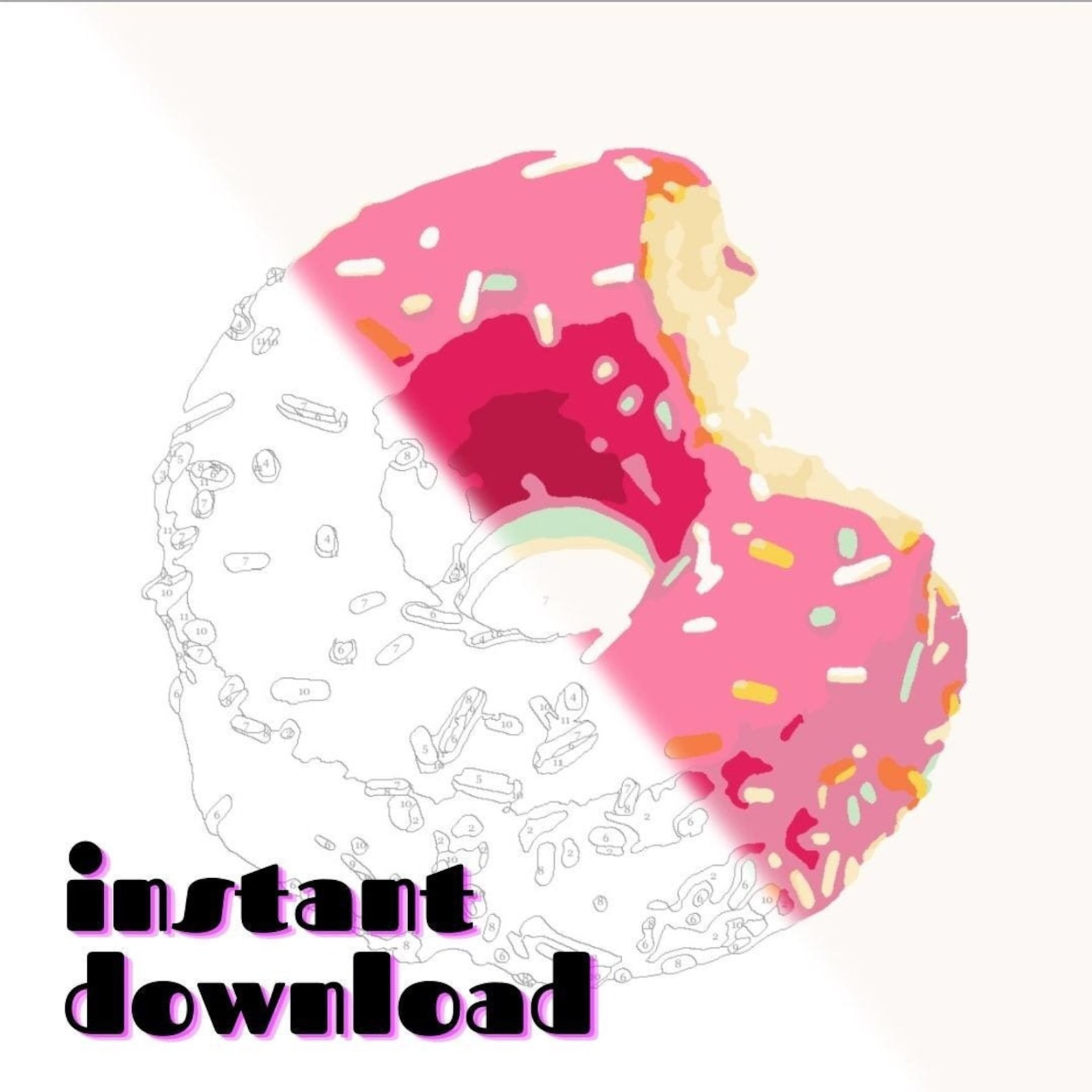Pink Donut Printable Color by Number Instant Download - Etsy