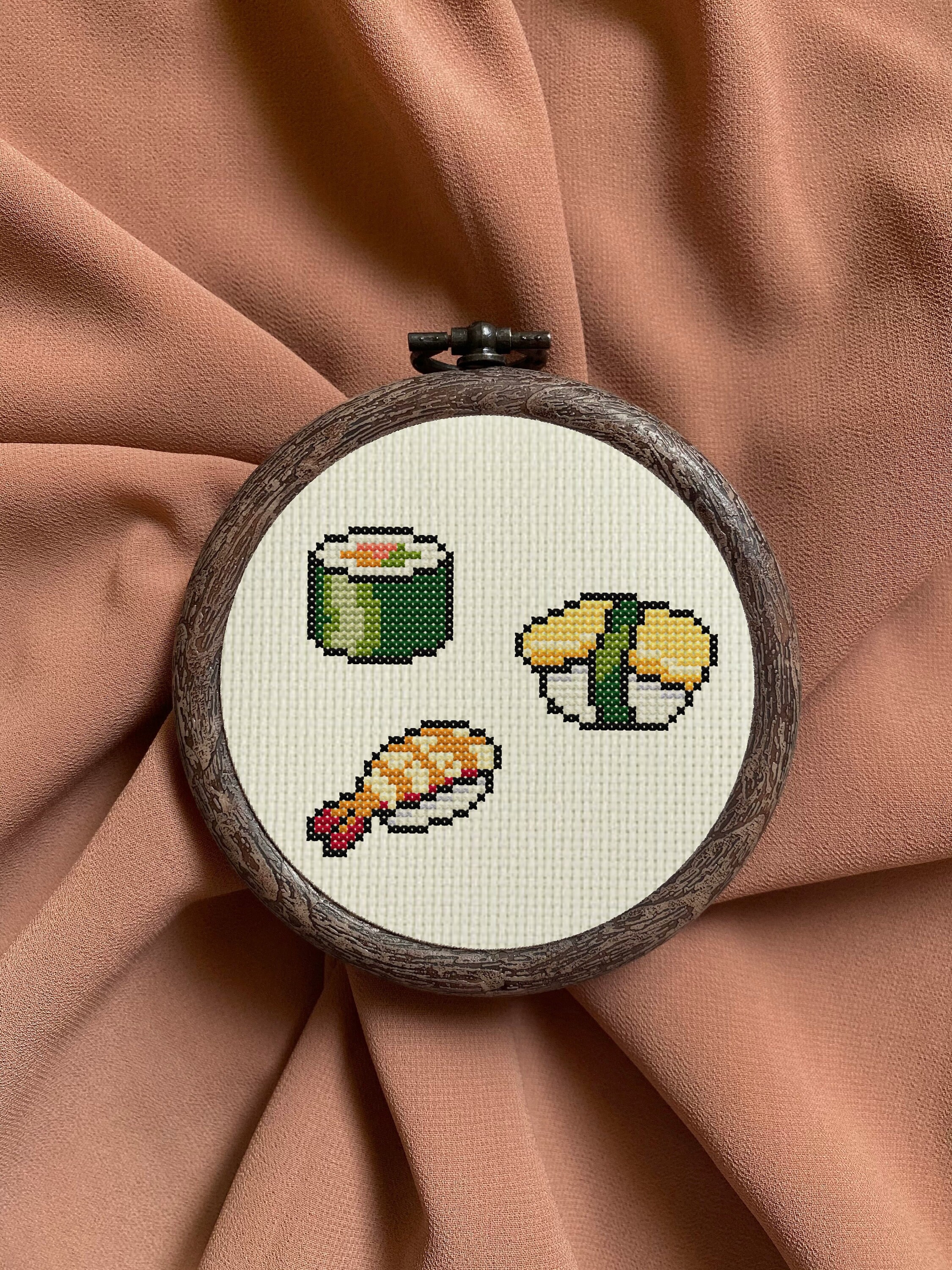 Cute Sushi Trio Tiny Cross Stitch Pattern, Embroidery Instant Download ...