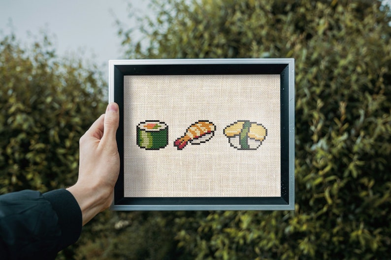 Cute Sushi Trio Tiny Cross Stitch Pattern, Embroidery Instant Download ...