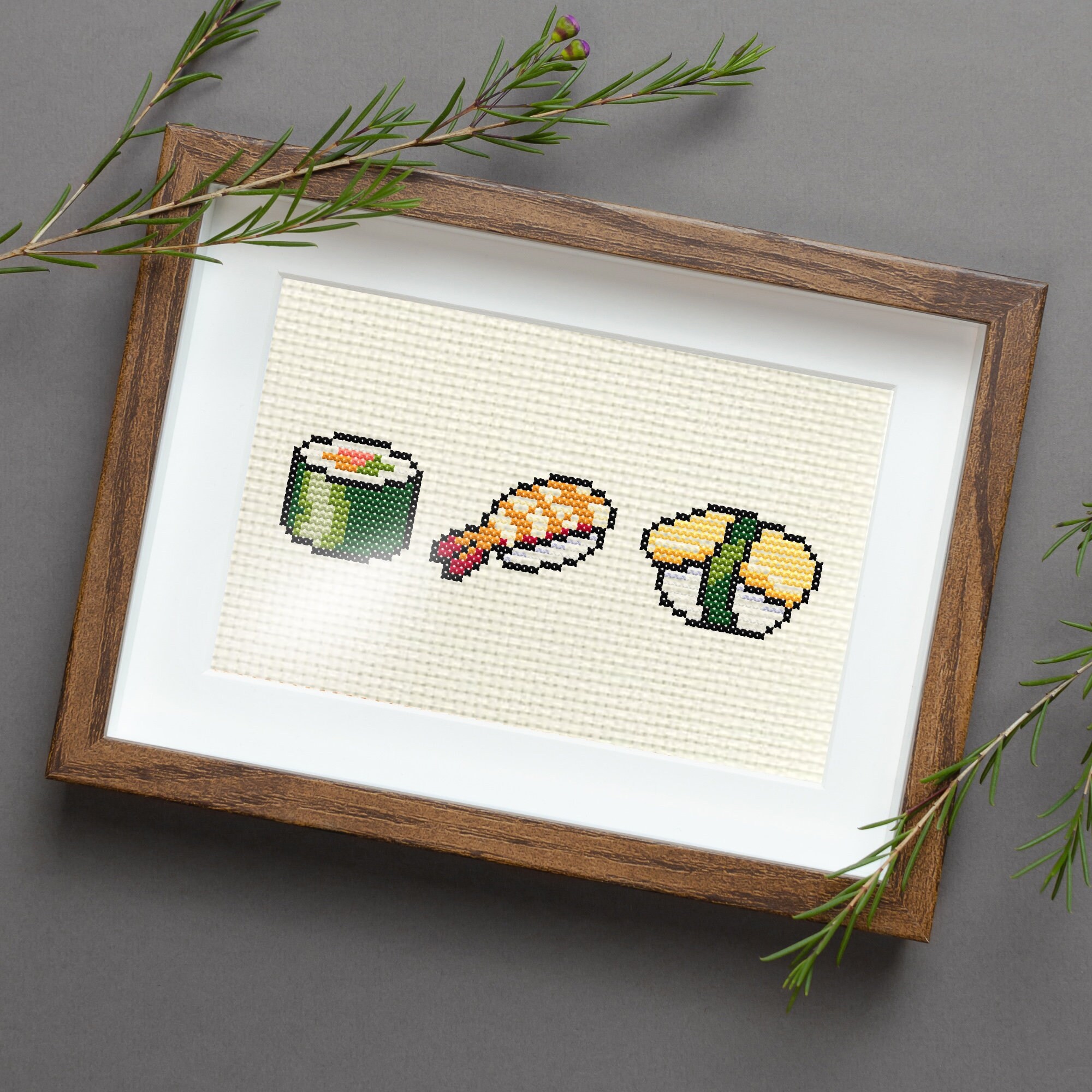Cute Sushi Trio Tiny Cross Stitch Pattern, Embroidery Instant Download ...