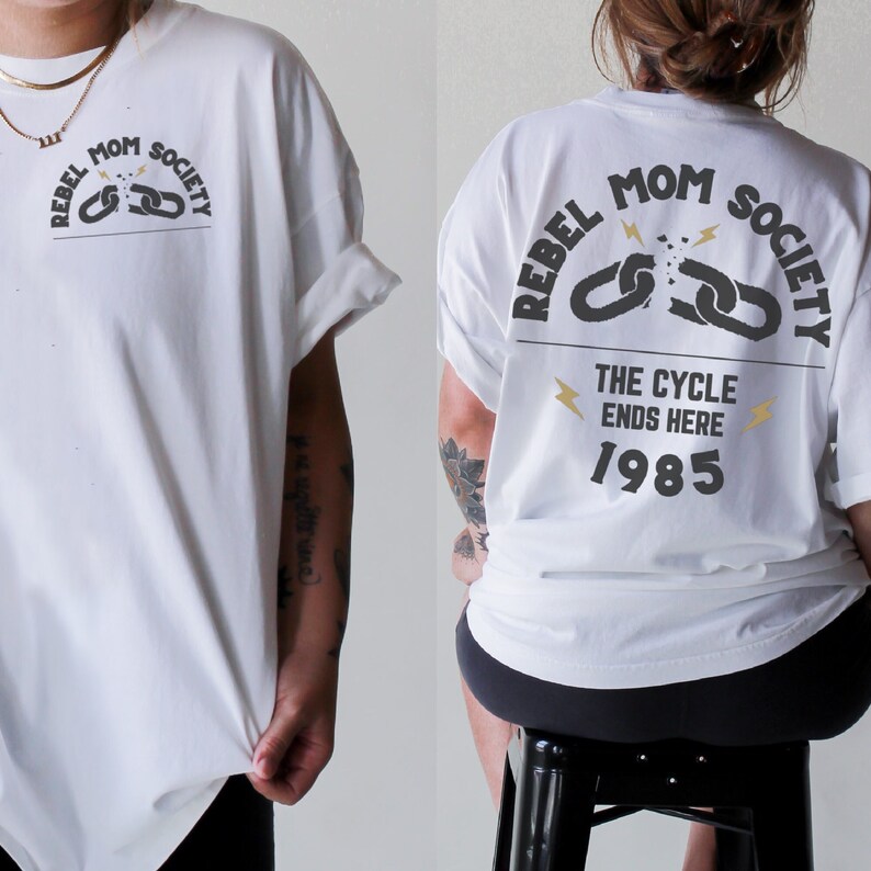 Rebel Mom Society Shirt Break the Cycle Graphic Tee Vintage Retro Style ...