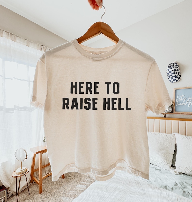 Here to Raise Hell Women's Baby Boxy Tee Comfort Colors Cropped Graphic ...