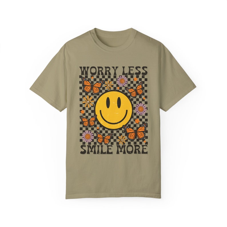 Worry Less Smile More Tee Comfort Colors Graphic Tshirt Vintage Style ...