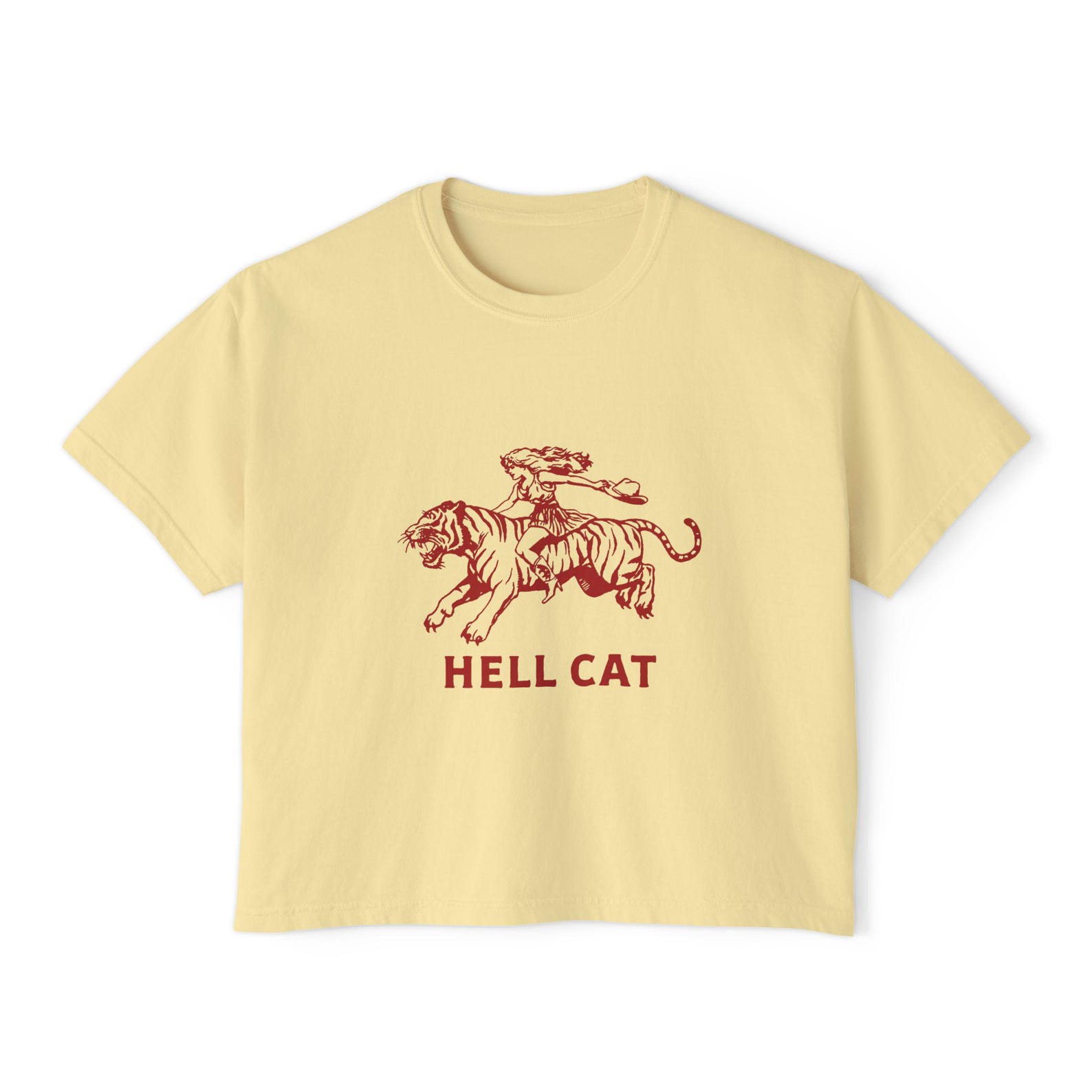 Hell Cat Graphic Tee: Comfort Colors Boxy Cropped T-shirt - Etsy
