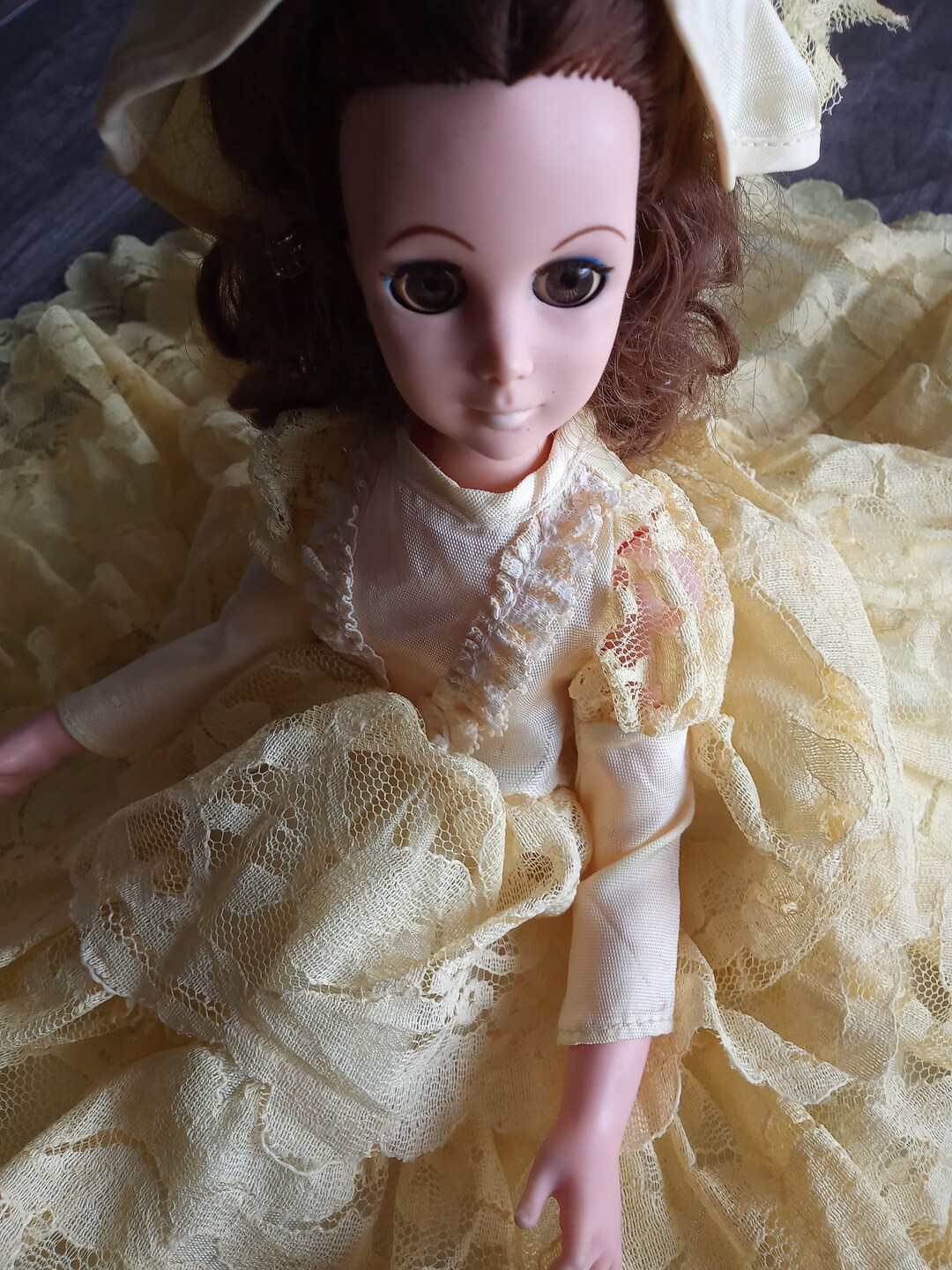 Vintage 1963 Eegee Doll 15" Yellow Dress Blinking Brown Eyes Lace Dress ...