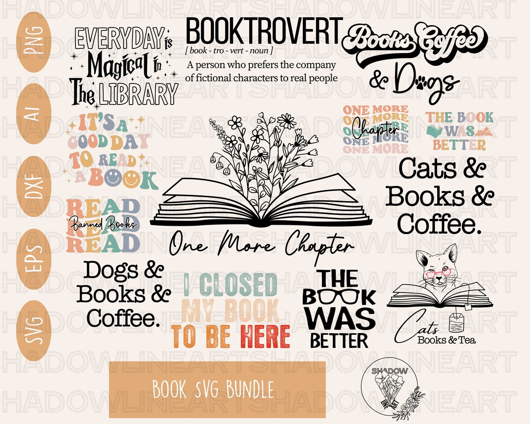 Book Lover SVG Bundle: Reading Quotes, Booktrovert Designs (digital ...