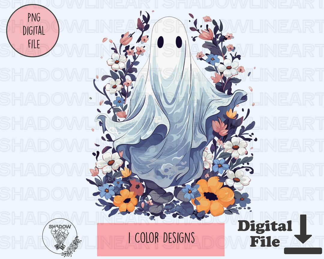 Floral Ghost Png Design Cute Ghost Png Halloween Png for Sublimation ...