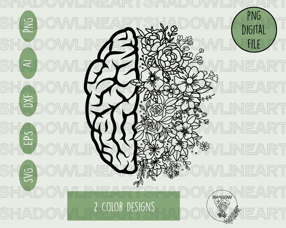 Brain Anatomy Svg • Floral Brain SVG Files for Cricut • Digital ...