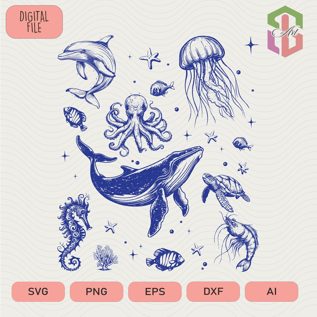 Meerestier-Svg-Dateien für Cricut Ocean Creatures Png für Sublimation ...