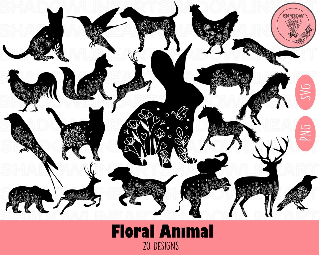 Floral Animal SVG Bundle Flower Animal SVG Files for Cricut Digital ...