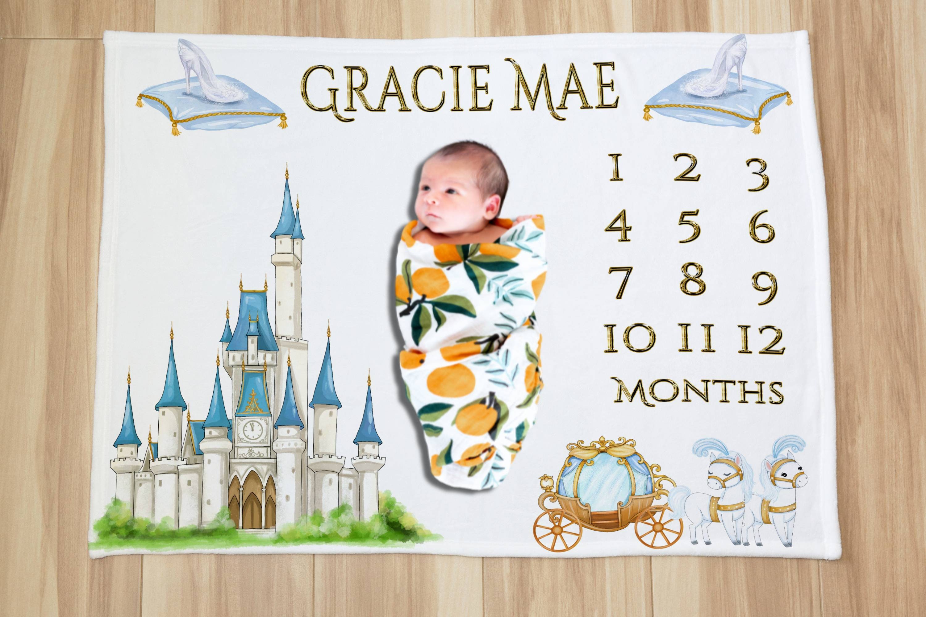 Personalized Cinderella Milestone Blanket, Cinderella Nursery Theme ...