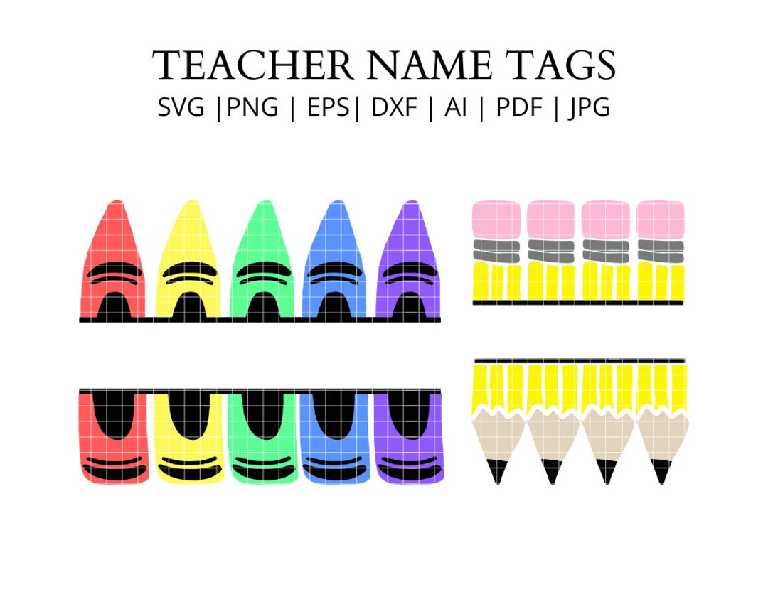 Teacher Name Tag Teacher Gift Crayon Pencil Name Badge - Etsy