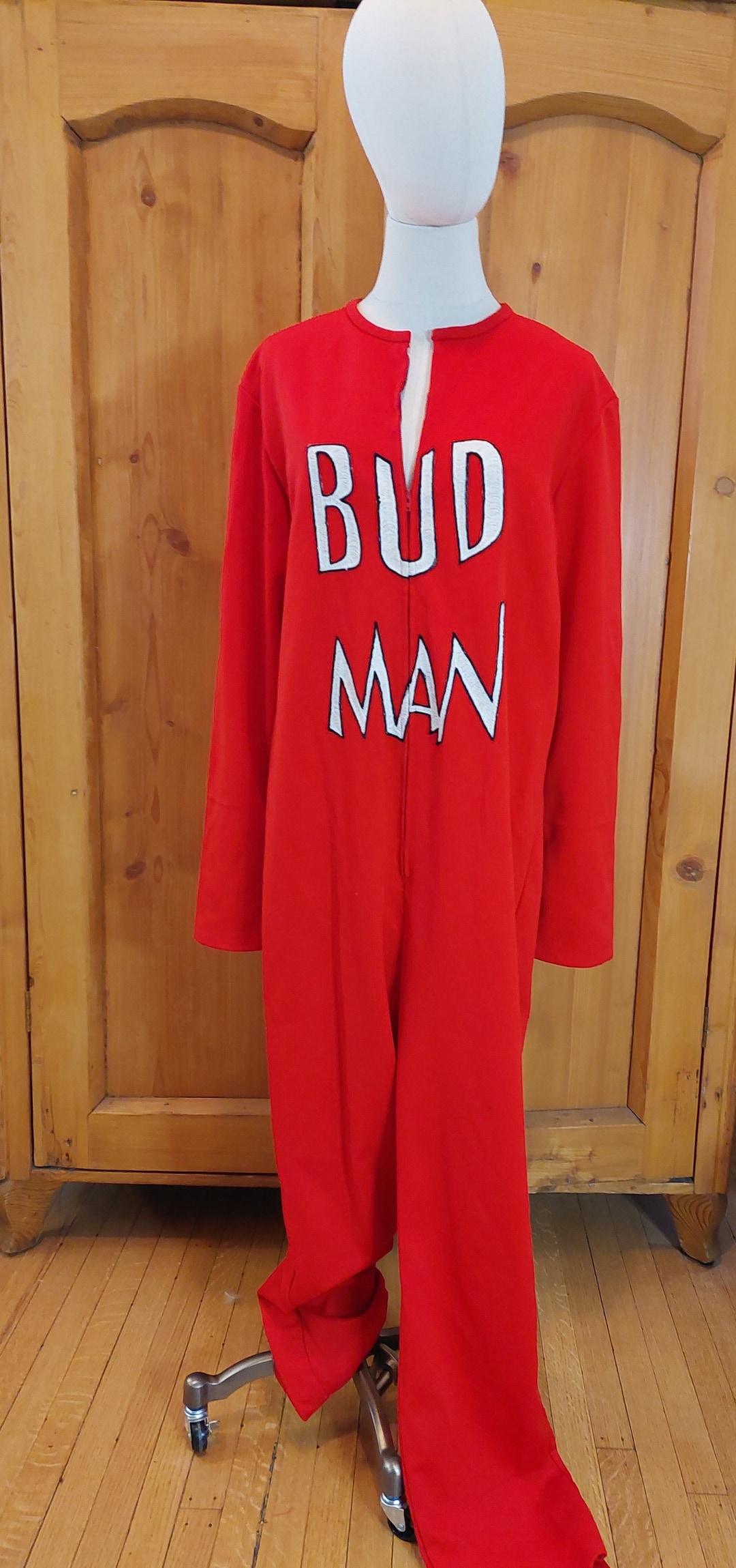Volup Vintage 70s BUD MAN Budweiser Rare Red Promotional Jumpsuit Size ...