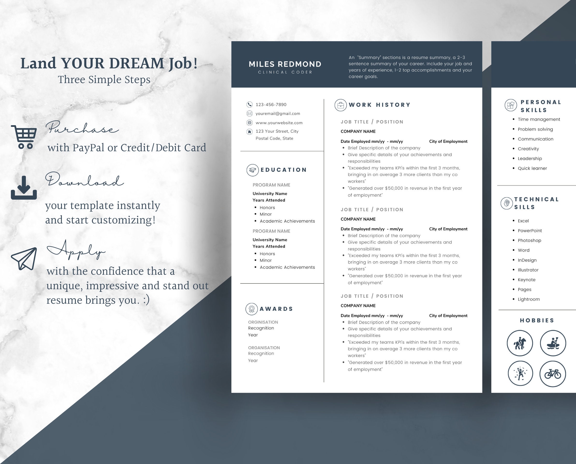 CV Template, Cover Letter and References Simple and Clean Resume Design ...