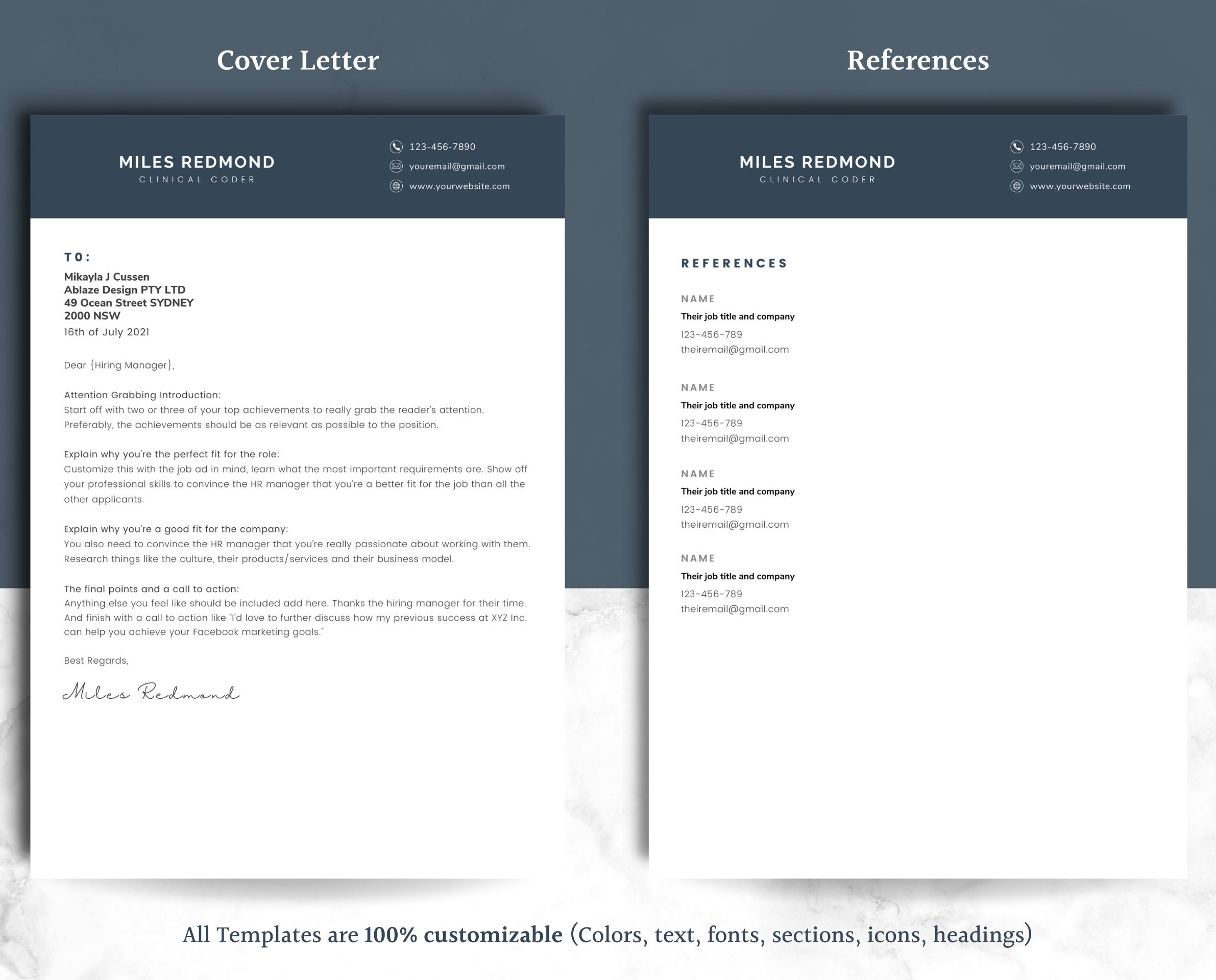 CV Template, Cover Letter and References Simple and Clean Resume Design ...