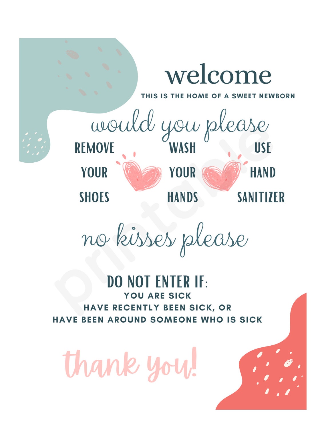 Printable Visiting Baby Rules Sign - Etsy
