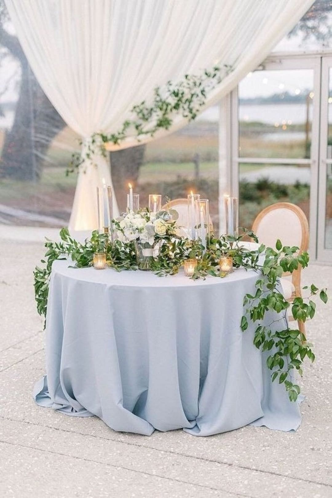 132 Inches Dusty Blue Round Table Cloth Boho Wedding Decor Table Cover ...