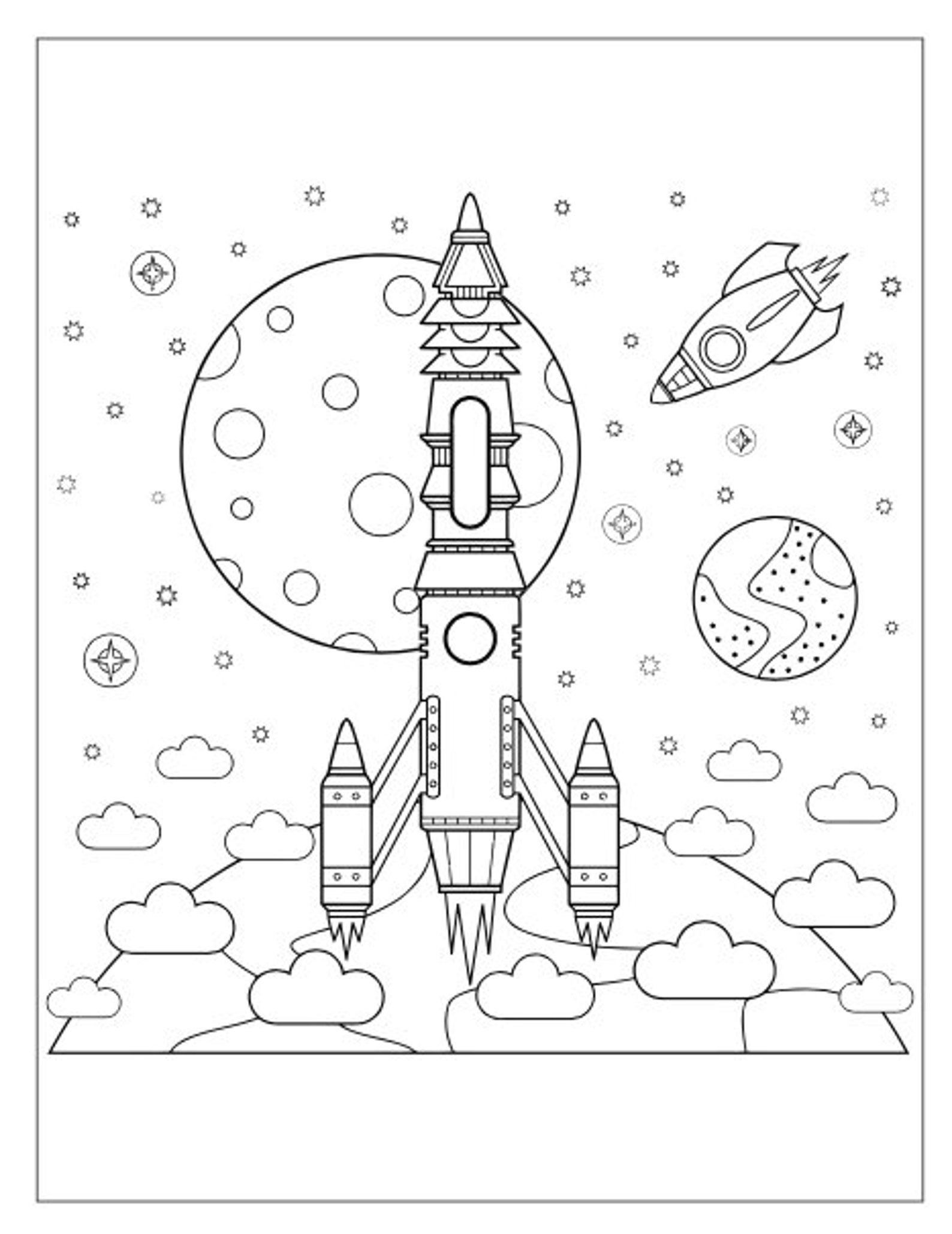 20 Pages of Rockets, Astronauts, and Pace Scene Coloring Pages for Kids ...