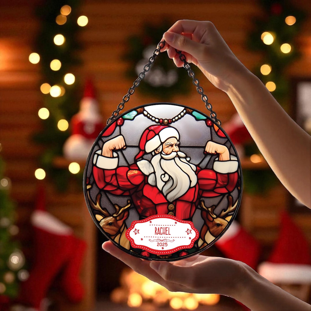 Muscled Santa Suncatcher – Funny Christmas Window Decor, Unique Holiday ...