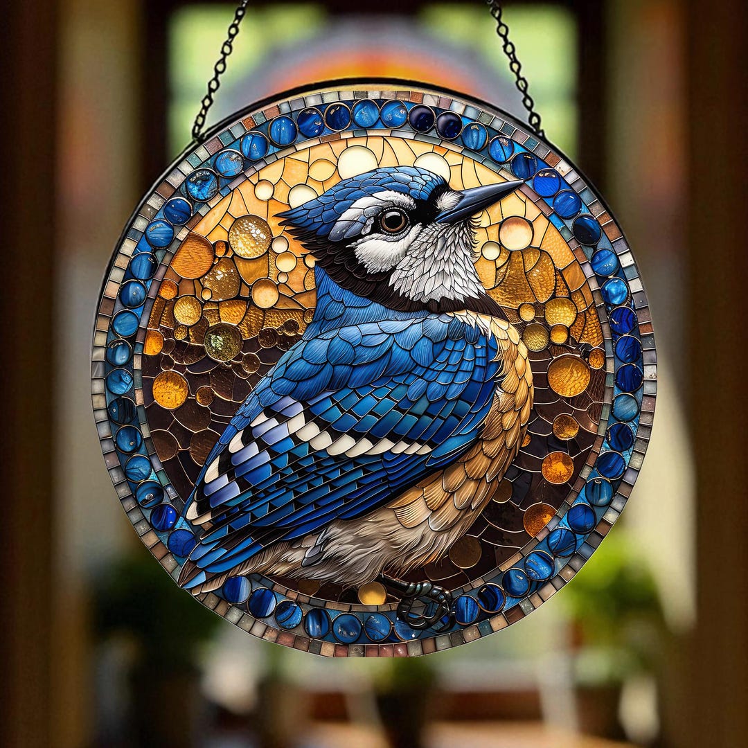 Bird Themed Suncatcher, Stained Glass Window Hanging, Colorful Bird Sun ...
