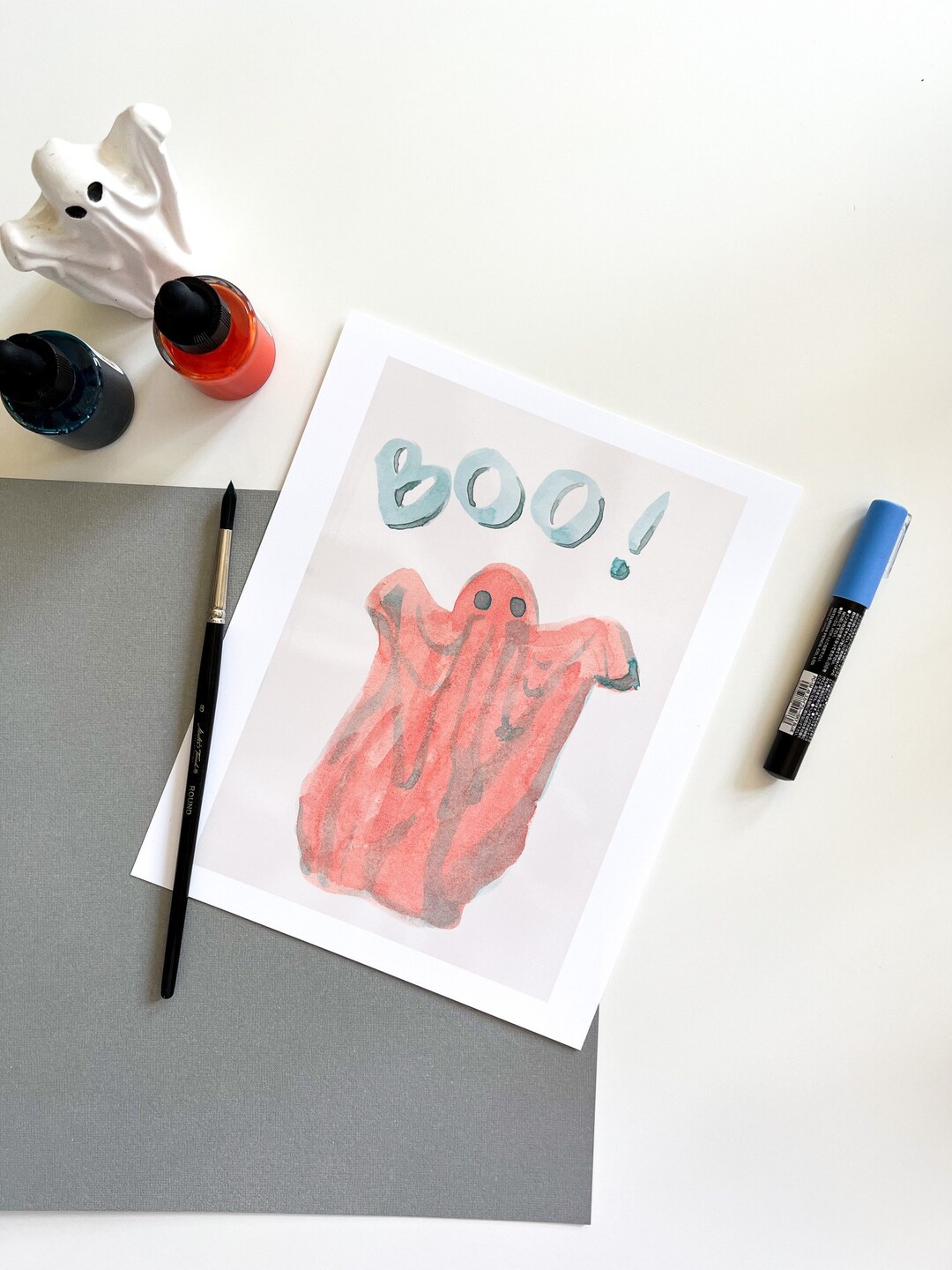 Boo Ghost Print: Spooky Halloween Ink Illustration (8x10) - Etsy