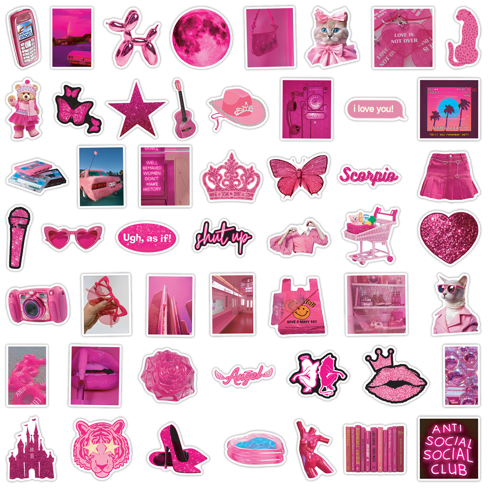 50 PCS Hot Pink Stickers for Adults, Waterproof Vinyl Stickers for ...