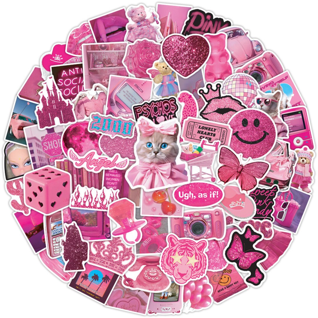 50pcs Hot Pink Stickers, Cute Barbie Stickers, Vinyl Decals for Laptop ...