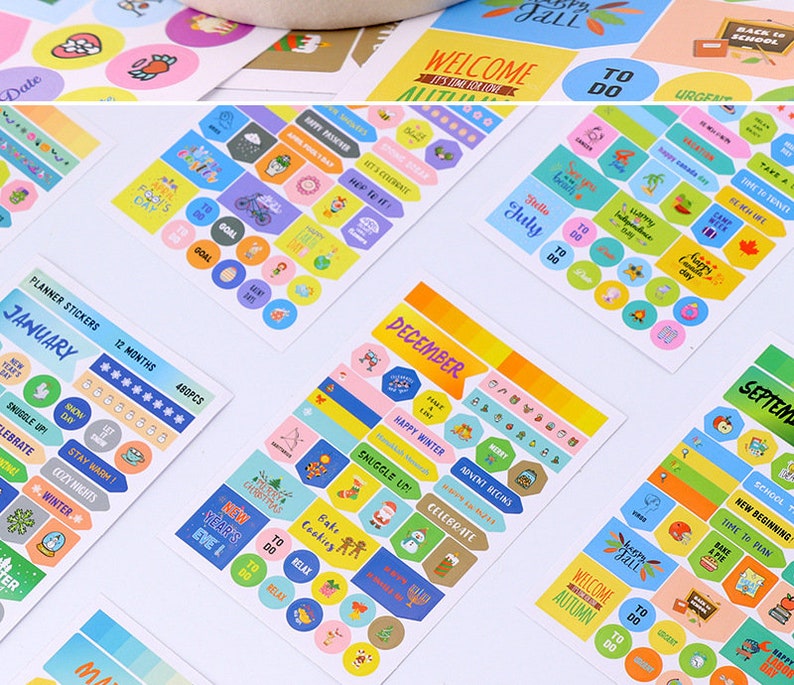Planner Stickers, 12 Sheets Seasonal Planner Calendar Stickers Monthly ...