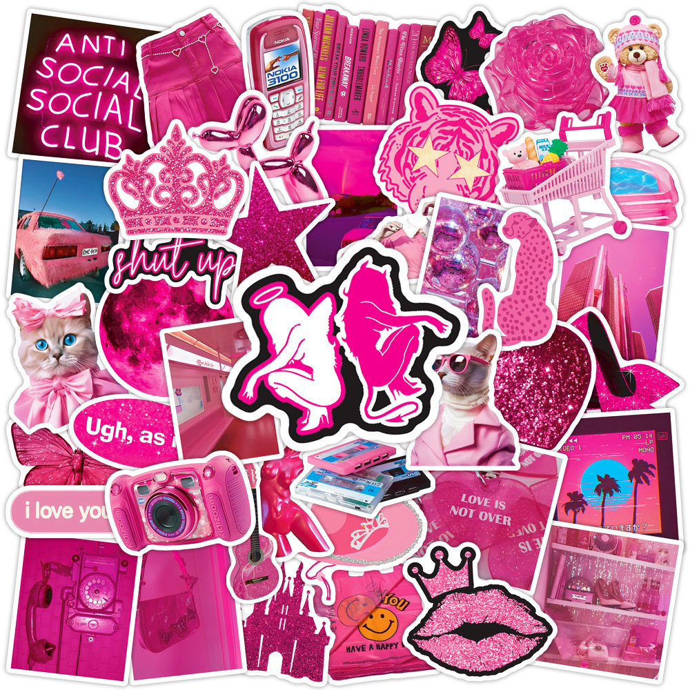 50 PCS Hot Pink Stickers for Adults, Waterproof Vinyl Stickers for ...