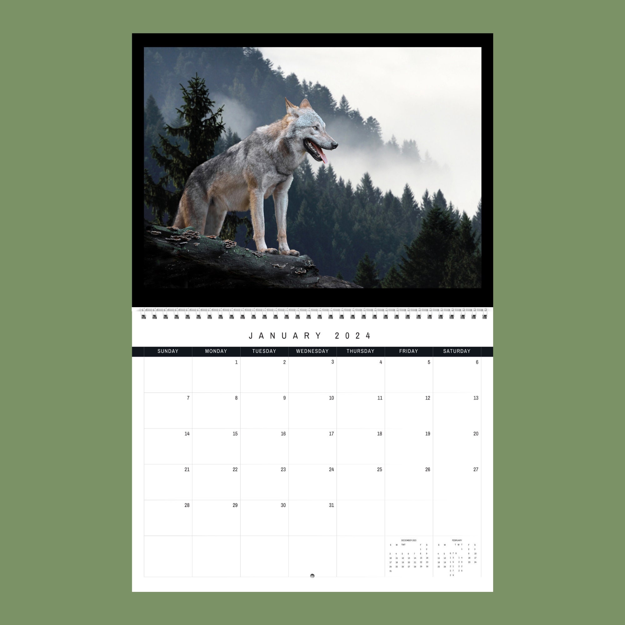 Wolves Calendar 2024 Gift Idea for Wolves Lovers Wall Calendar Present ...