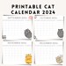 2024 Printable Cat Calendar Landscape Minimalist Monthly Calendar 2024 ...