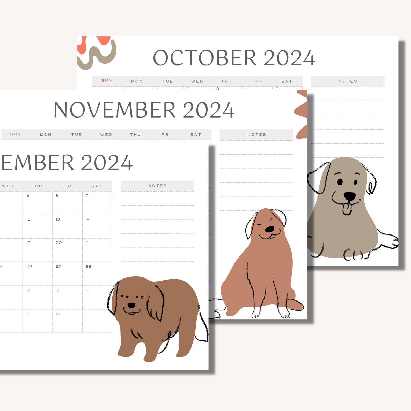 2024 Printable Dog Calendar Landscape Minimalist Monthly Calendar 2024 ...