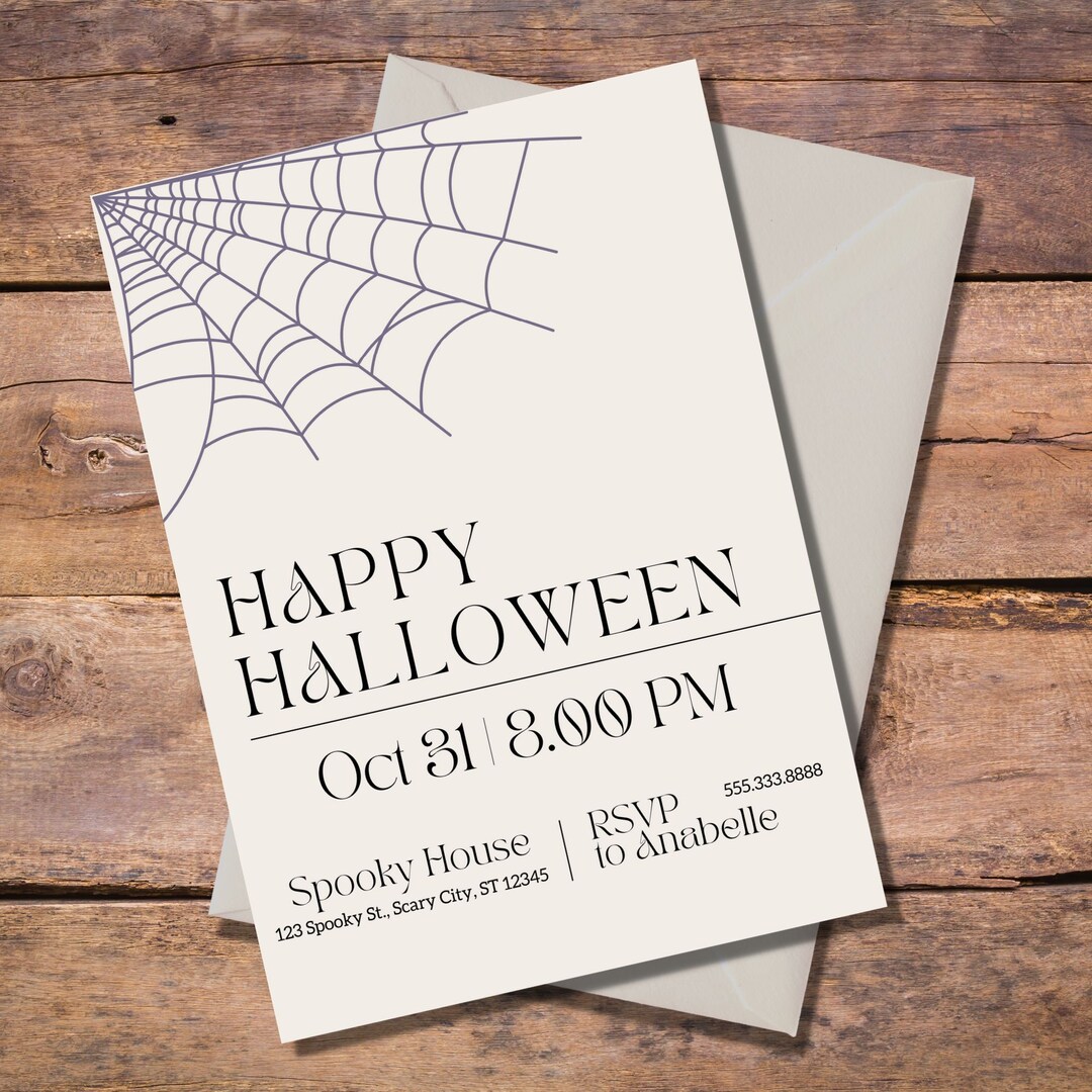 Minimalistic Spiderweb Invitation Card Canva Template, Party Invite, 5 ...