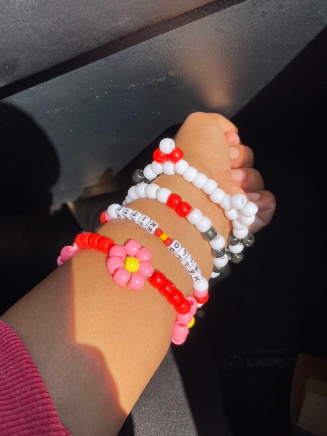Hello Kitty Set of 4 Stretchy Bracelets | Kandi Bracelet | Pony Beads ...