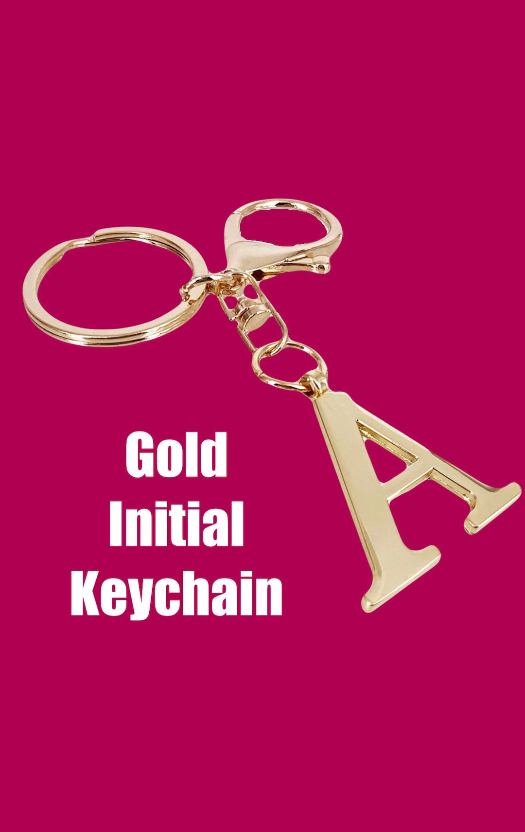 Gold Initial Letter Key Chain Ring Purse Keyring Charm Personalized ...