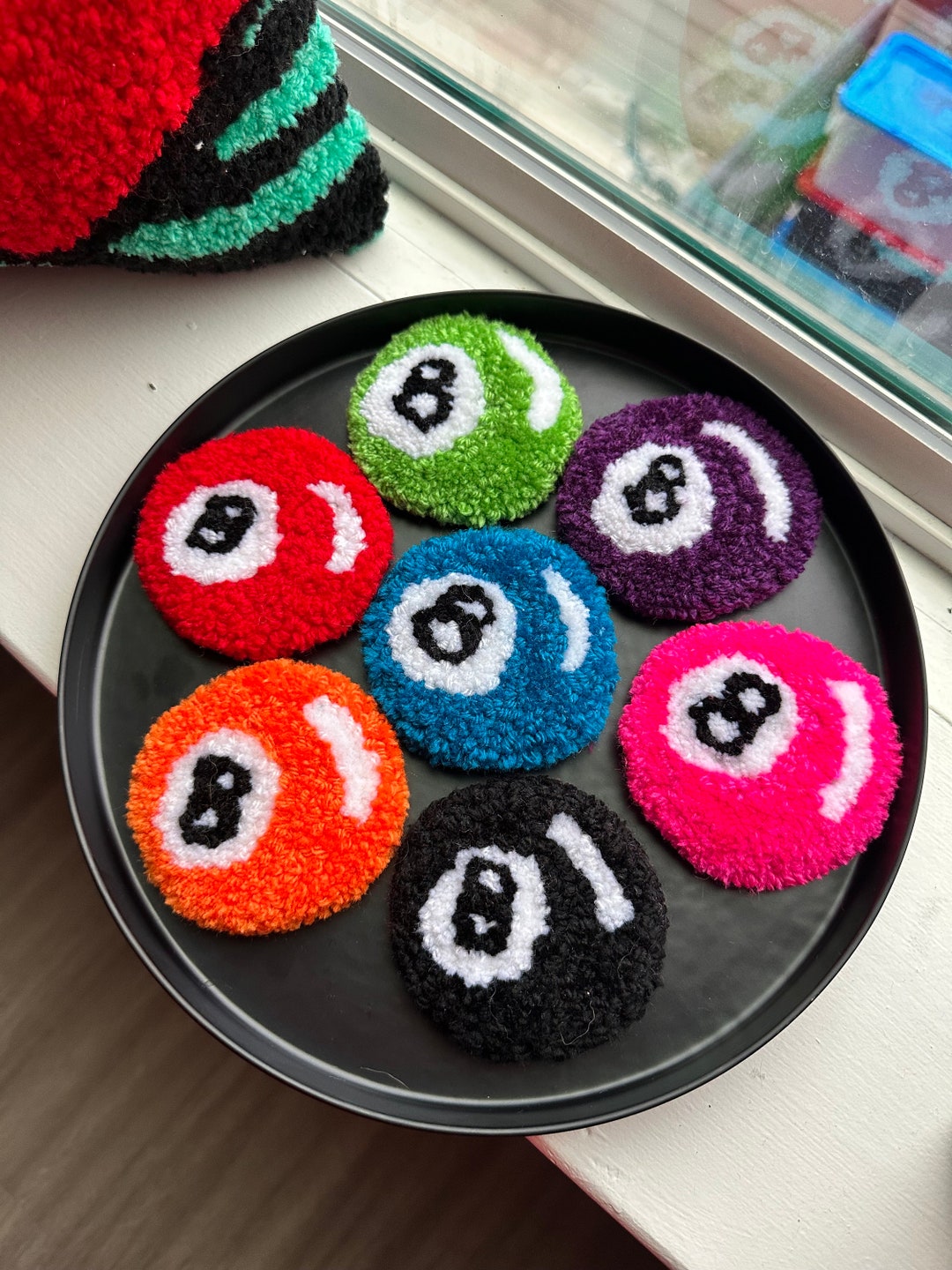8 Ball 1pc Multicolor Rug Tuft Table or Car Coaster | Y2K Abstract ...