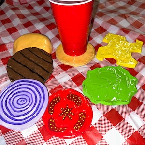 Burger Coaster 7pc Set | Handmade Clay Fun Abstract Coaster | Krabby ...
