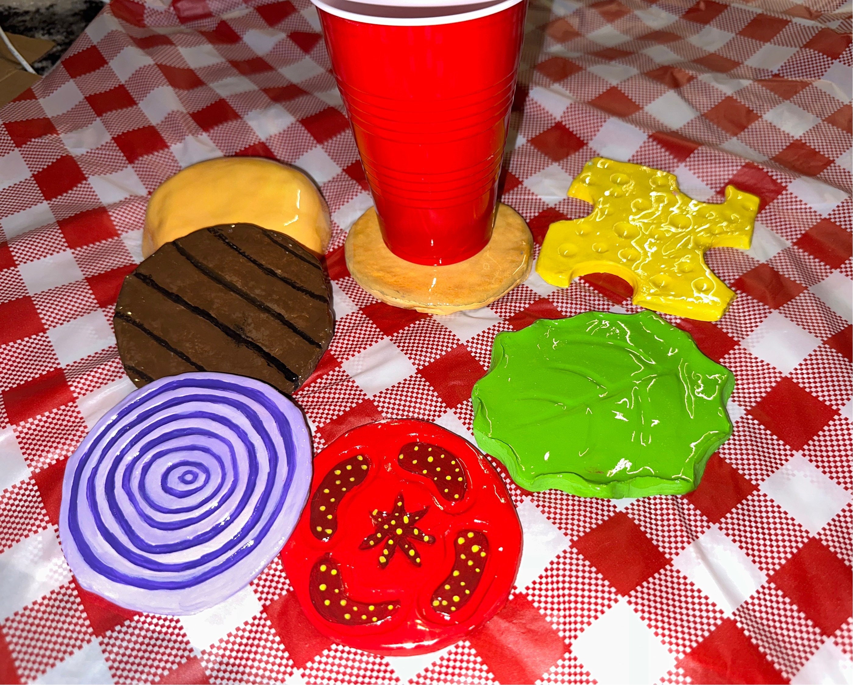 Burger Coaster 7pc Set | Handmade Clay Fun Abstract Coaster | Krabby ...