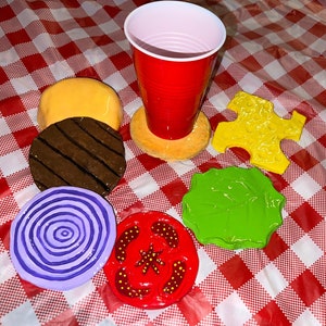 Burger Coaster 7pc Set | Handmade Clay Fun Abstract Coaster | Krabby ...