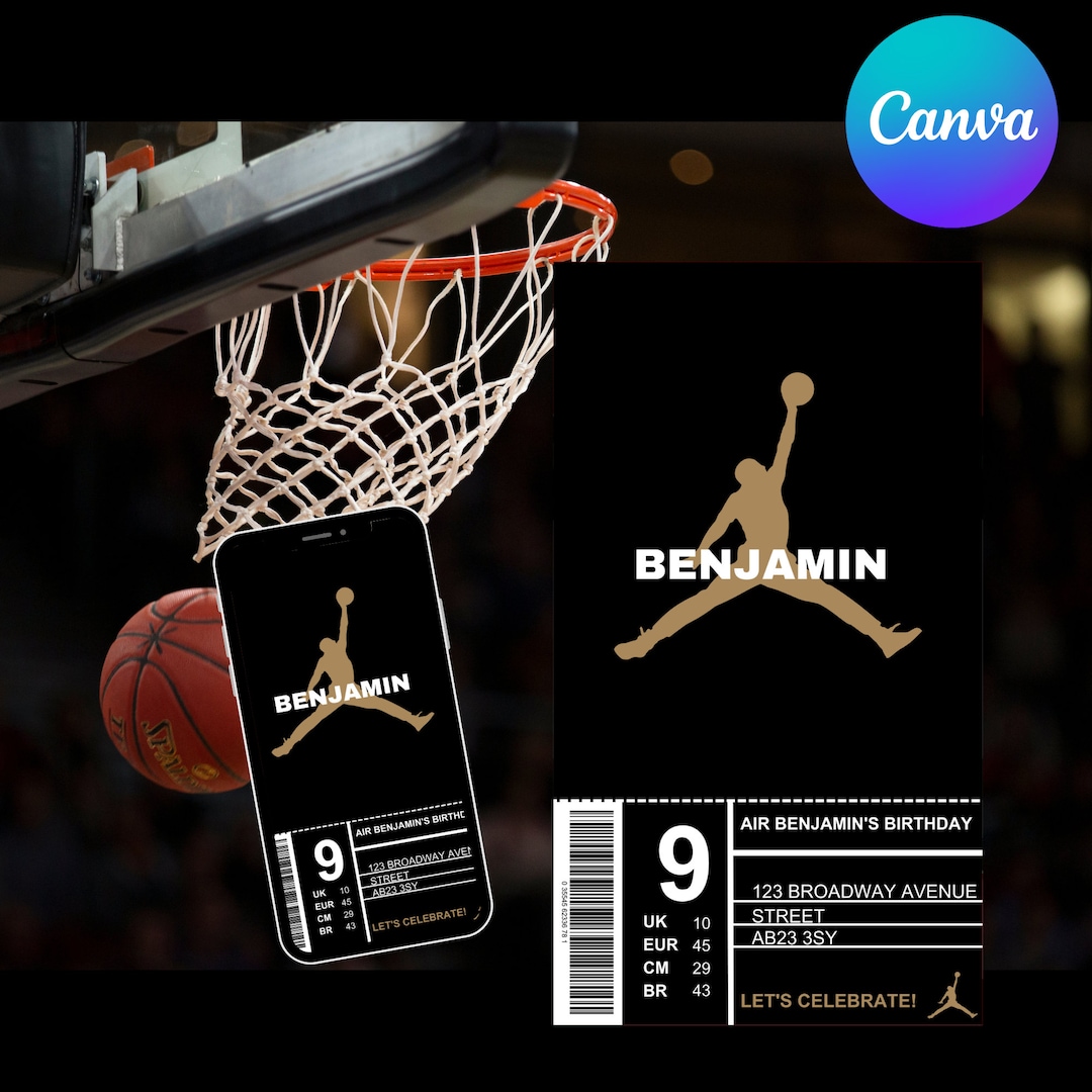 JORDAN JAM INVITATION Gold| Basketball Party Invitation | Kids Hoops ...