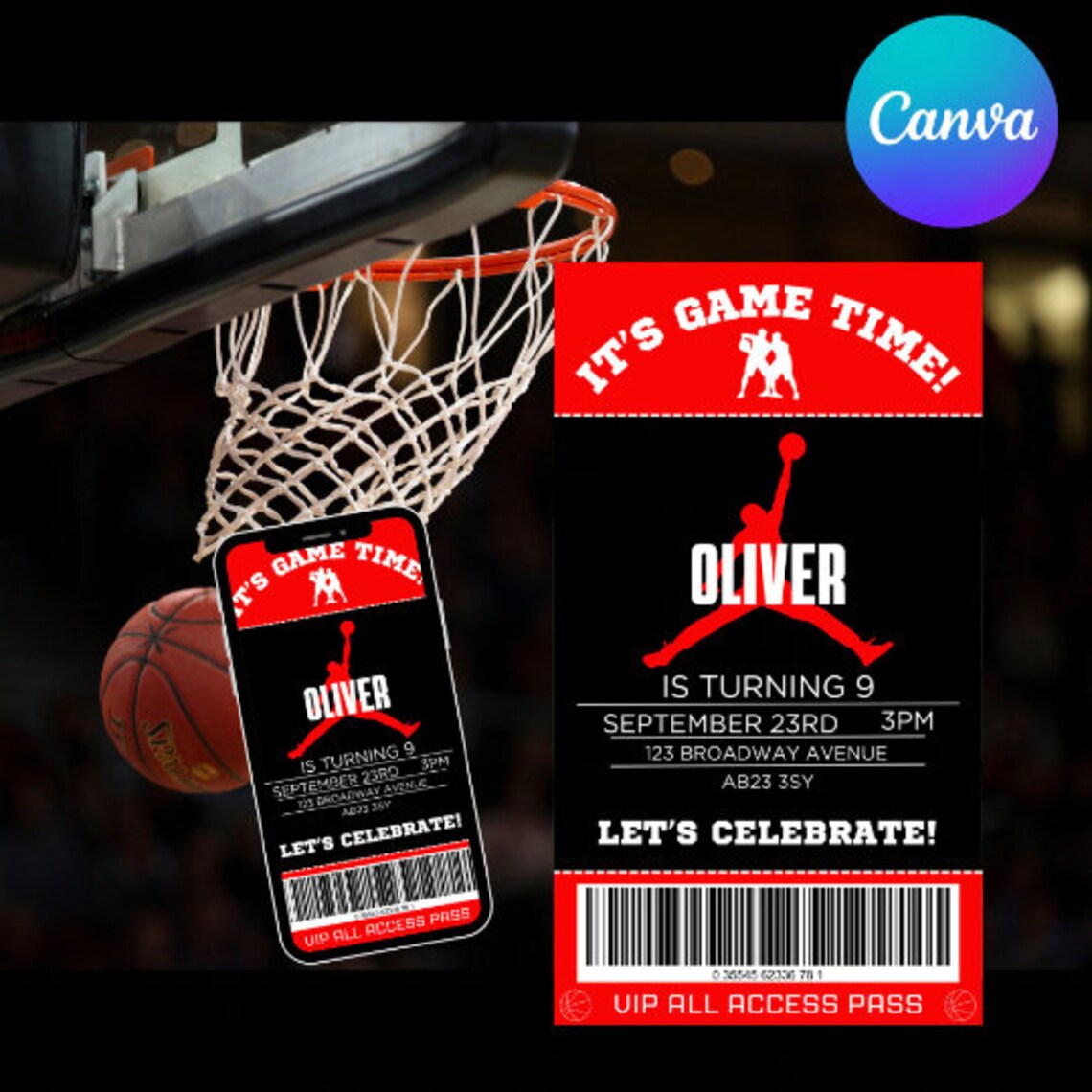 Jumpman Basketball Birthday Invitation: Editable Kids Party (digital ...