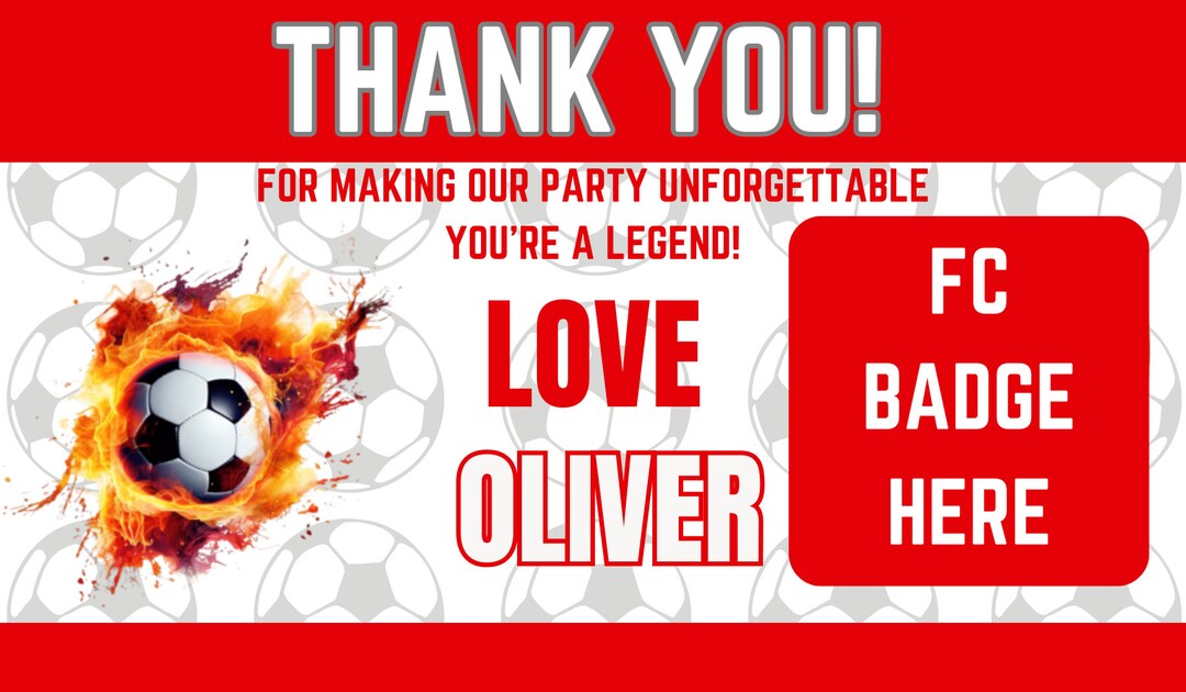 ARSENAL THANK YOU Treat Box Label Football Party Thank You Treat Box ...