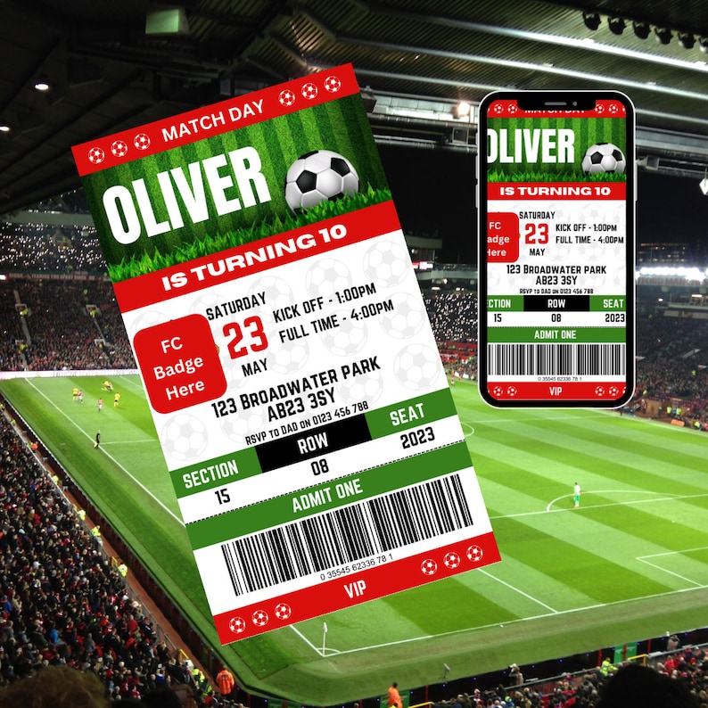 Manchester United Football Party Invitation: Editable Ticket (digital ...