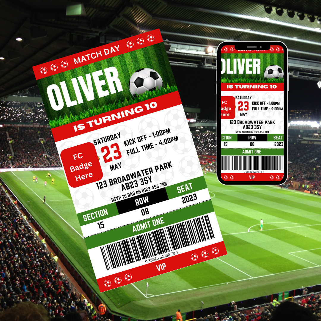 MANCHESTER UNITED PARTY Invitation | Football Party Invitation | Kids ...