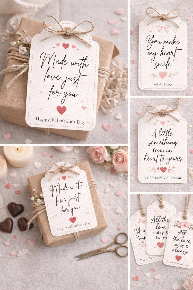 Valentine's Day Gift Tags | Romantic Heart Tags | Handmade Valentine ...