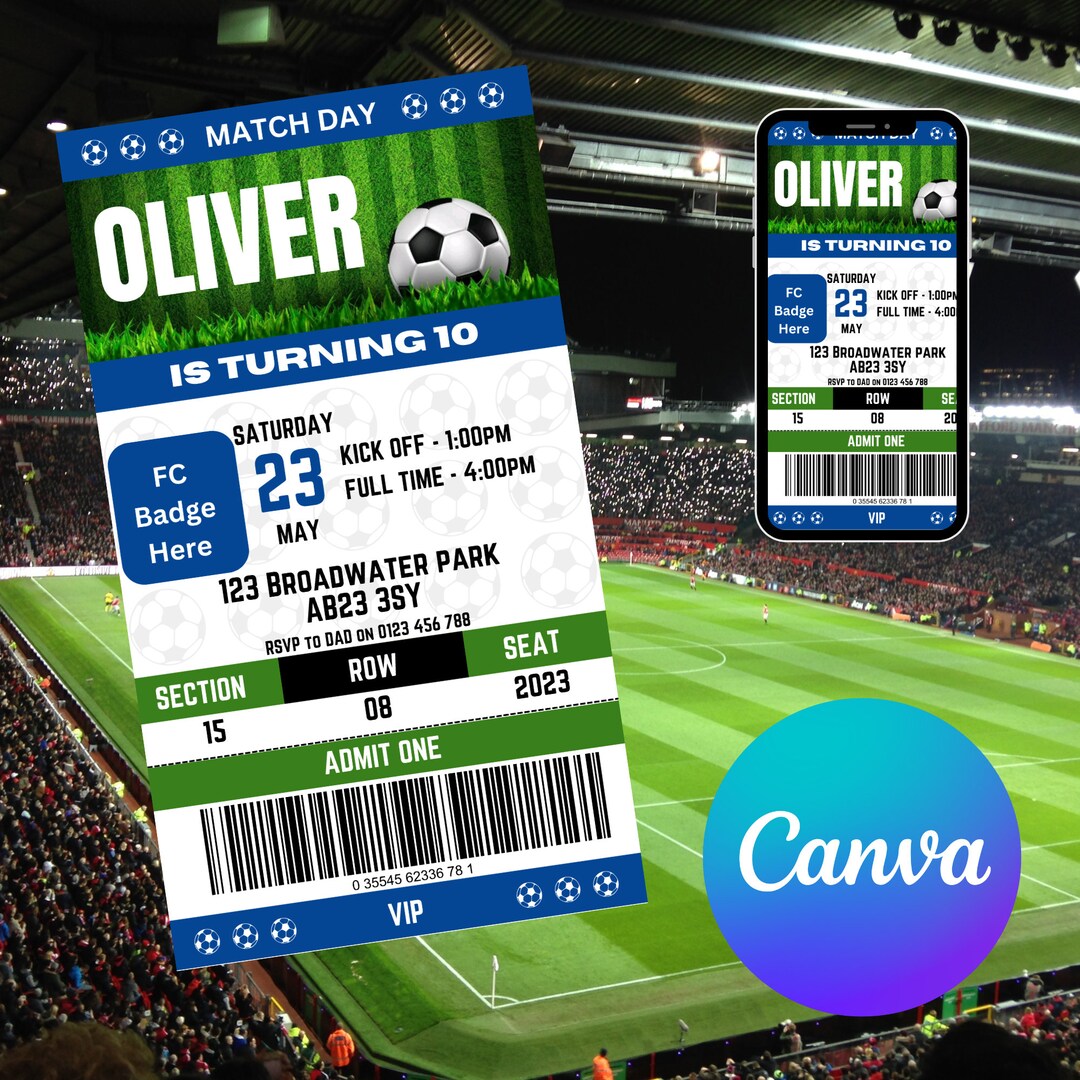 CHELSEA PARTY INVITATION | Football Party Invitation | Kids Soccer ...