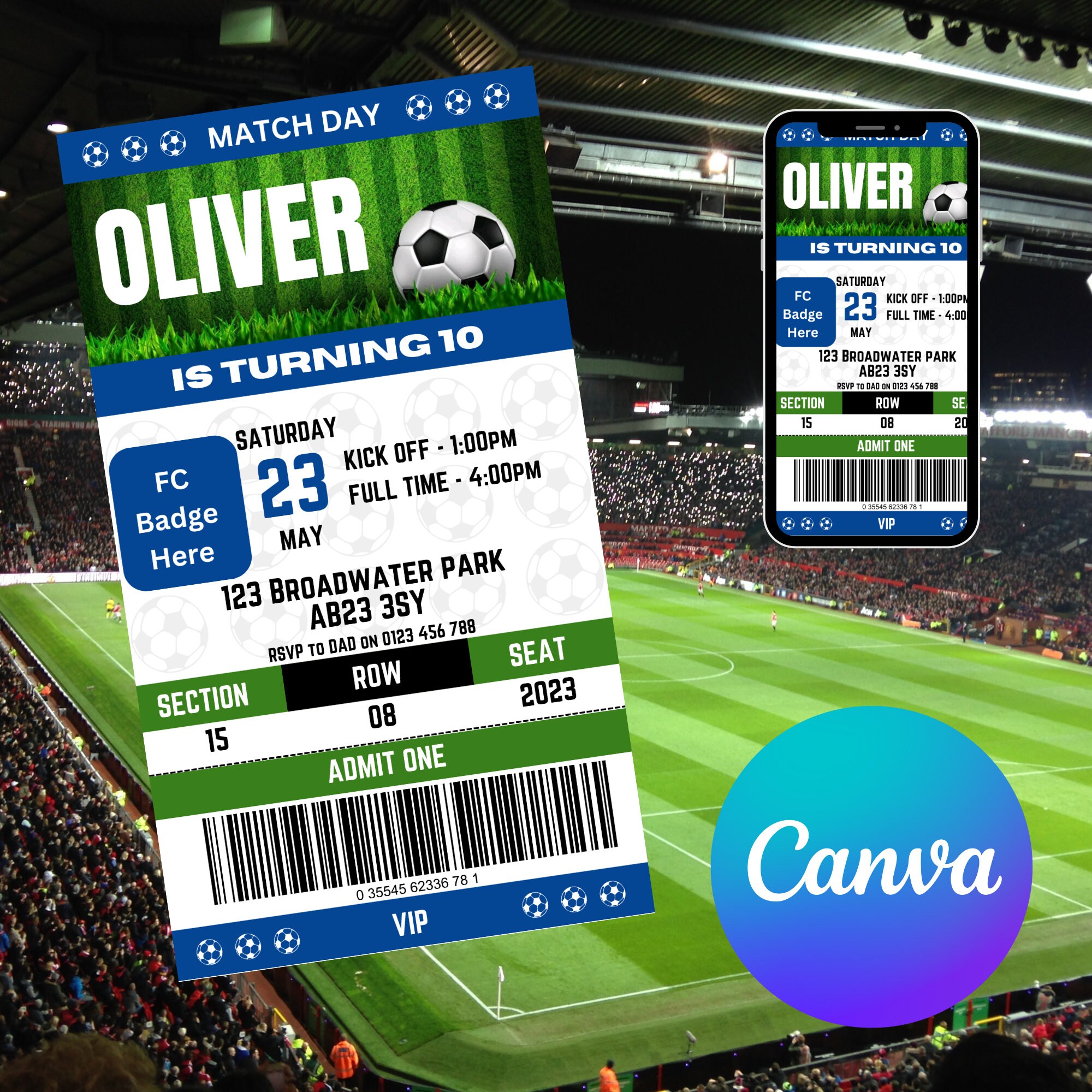 CHELSEA PARTY INVITATION Football Party Invitation Kids Soccer ...