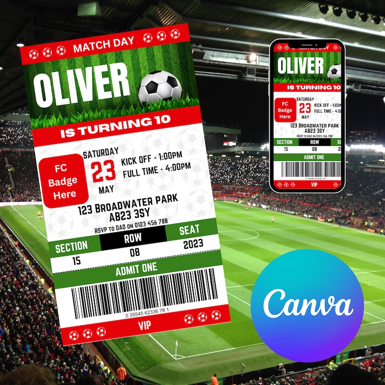 Liverpool Football Ticket Invitation: Editable Kids Birthday (digital ...