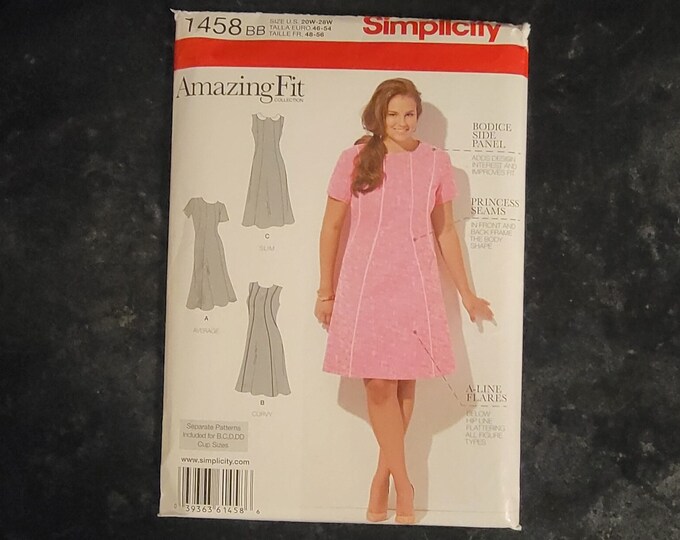 Simplicity 1458 Pattern, Amazing Fit Collection, Womens Dress Pattern ...